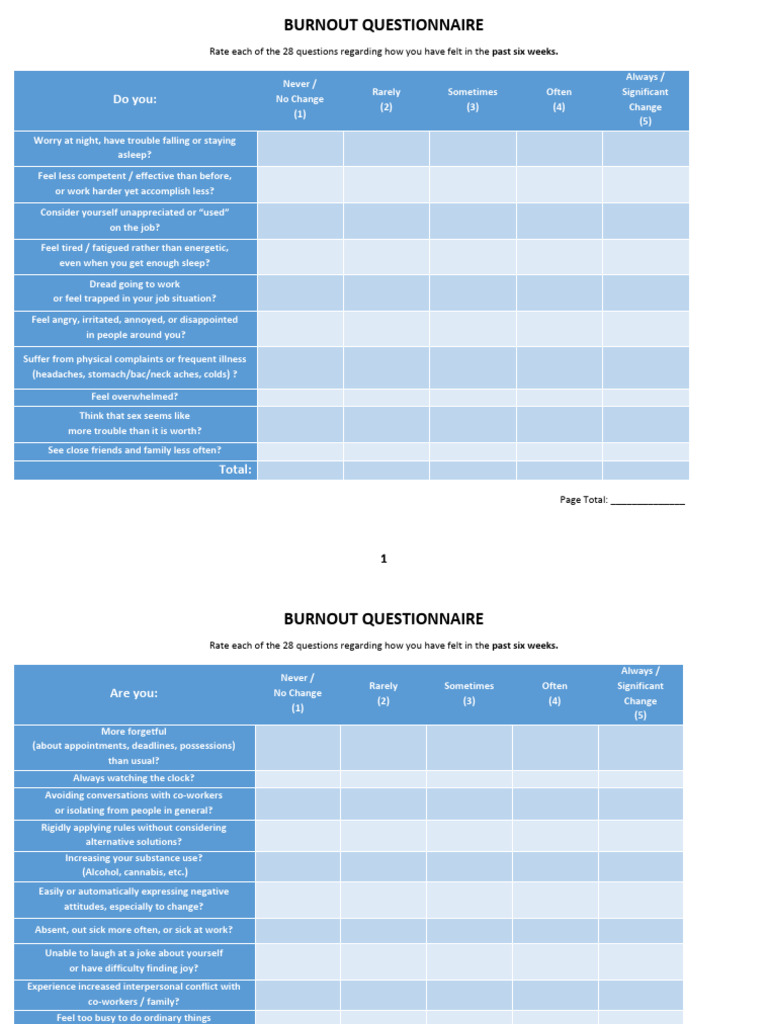 Burnout Questionnaire | PDF