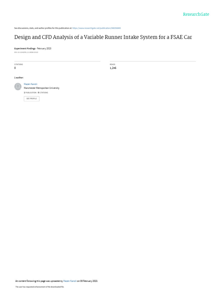 Design and CFD Analysis of A Variable Runner Intake System For A FSAE ...