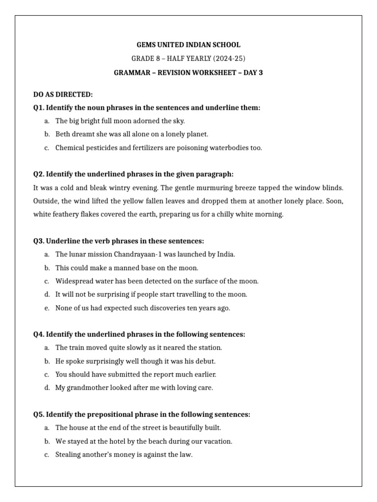 Hy-Grammar Revision Worksheet-Day 3 | PDF