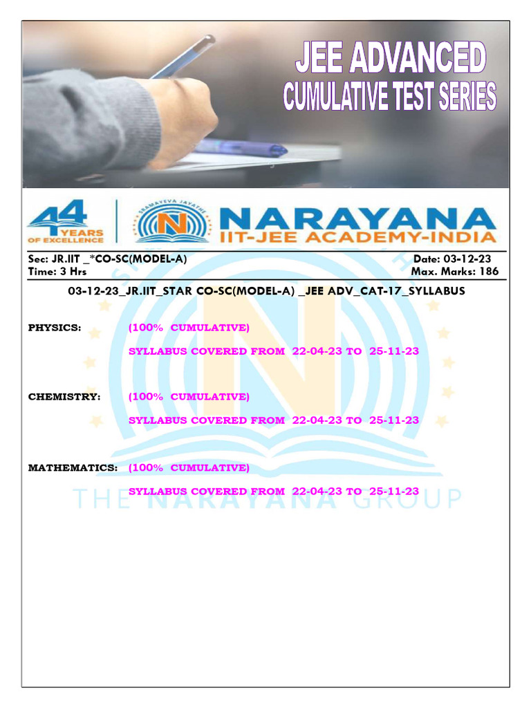 03-12-23 - JR - Iit - Star Co-Sc (Model-A) - Jee Adv - 2019 (P-Ii) - Cat-17 - QP | PDF