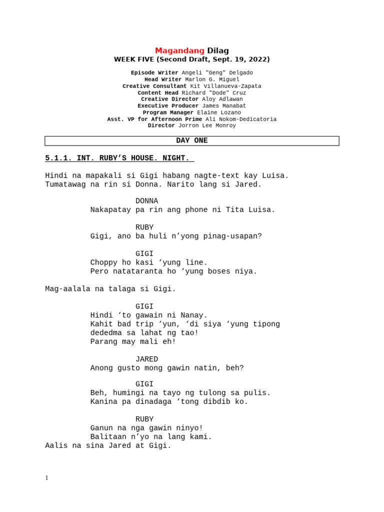 MD Week 5 Script (Second Draft, Sept 19) | PDF