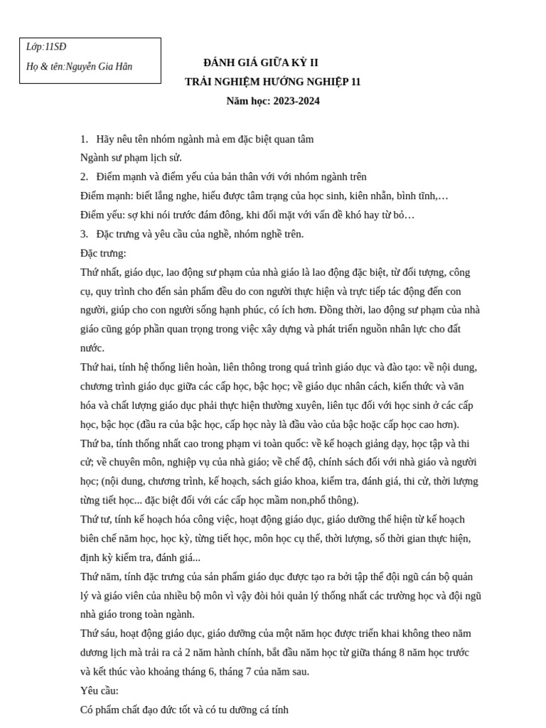 KT GIUA KY2- Tr.N HN 11 HK2 11SĐ - Nguyễn Gia Hân - 07 | PDF