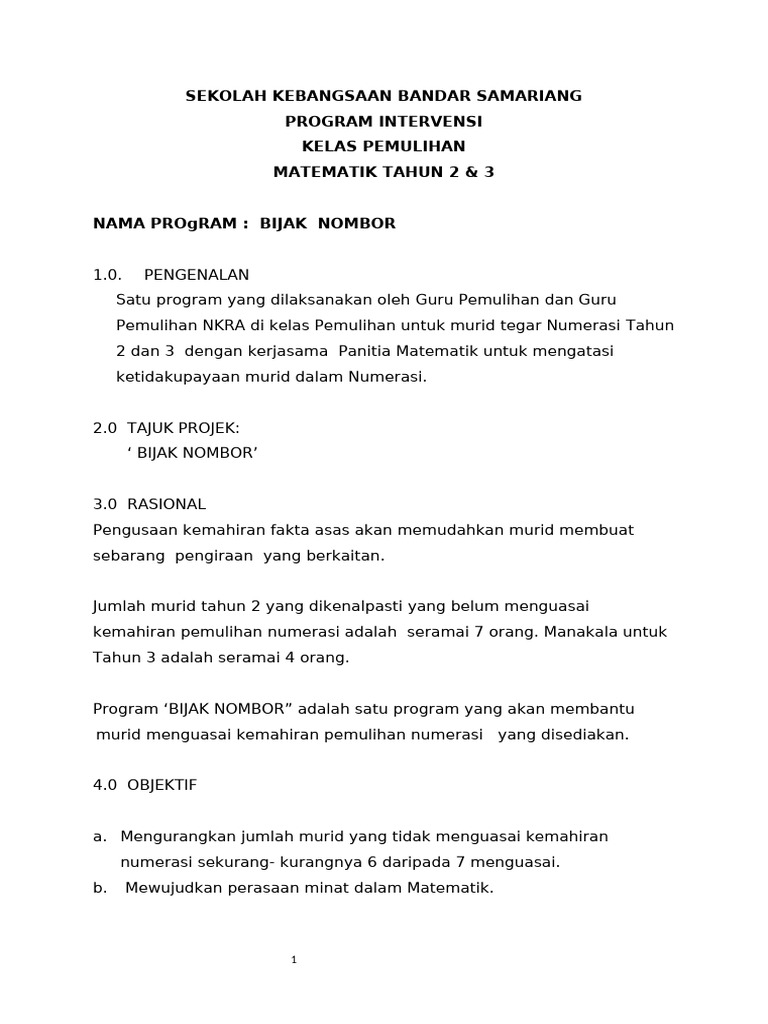 Matematik Intervensi BIJAK NOMBOR | PDF