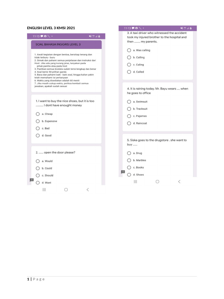 English Level 3 Kmsi 2021 | PDF