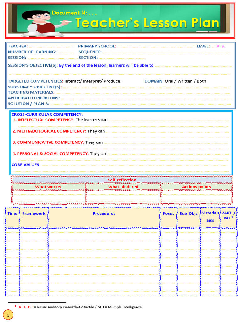 Empty Teacher's Lesson Plan, Primary School, Vers 1, 24 25, For | PDF