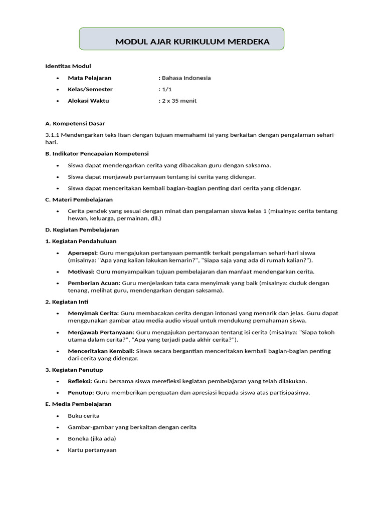 MODUL AJAR KURIKULUM MERDEKA B. Indonesia | PDF