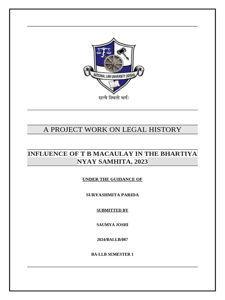 24BALLB087 - Saumya Joshi - Influence of TB Macualy in Bhartiya Nyaya Samhita 2023 | PDF