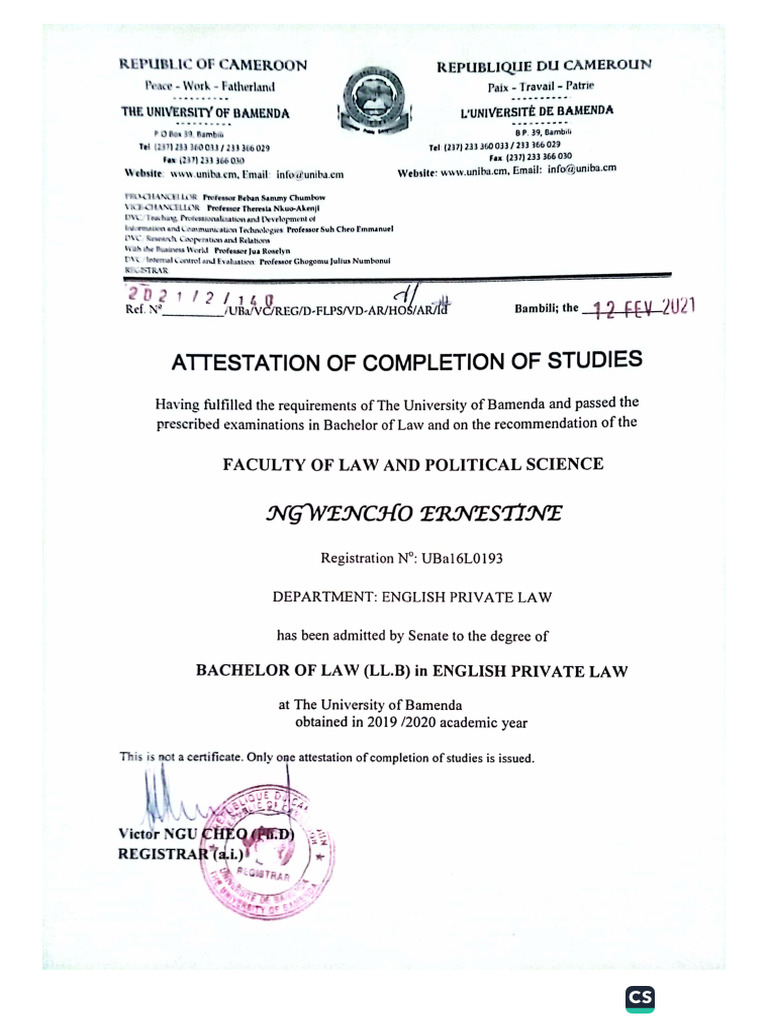 ATTESTATION OF COMPLETION OF STUDIES | PDF