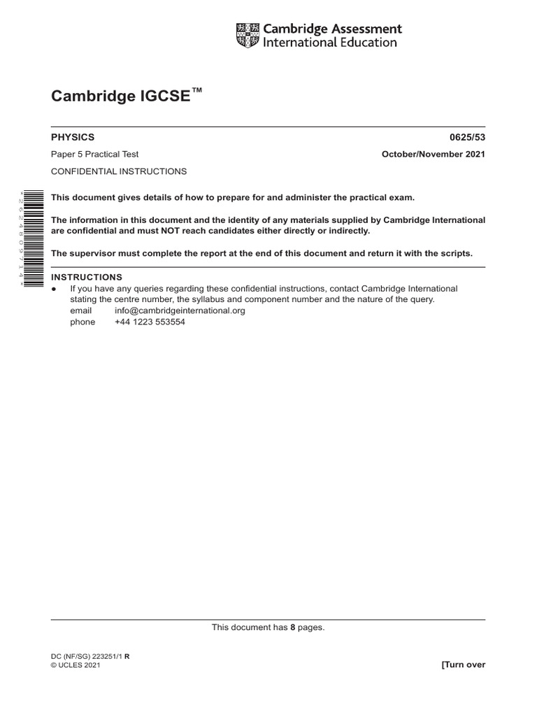 Cambridge IGCSE: PHYSICS 0625/53 | PDF