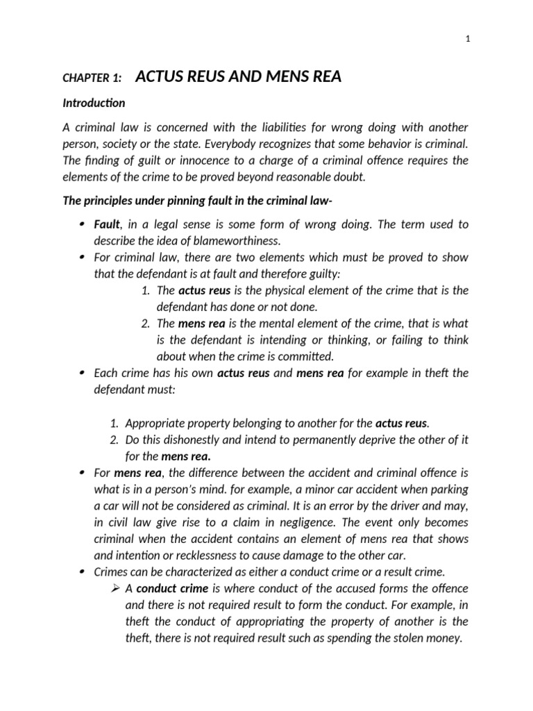 Chapter 1 ACTUS REUS and MENS REA | PDF