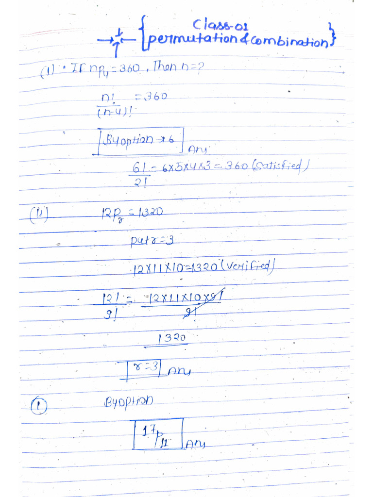 325) Permutation and Combination Class Notes-1 | PDF