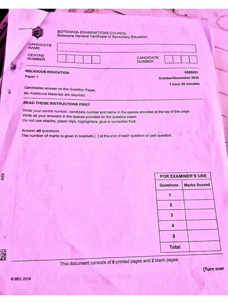 RE 2018 pp1 BGCSE | PDF