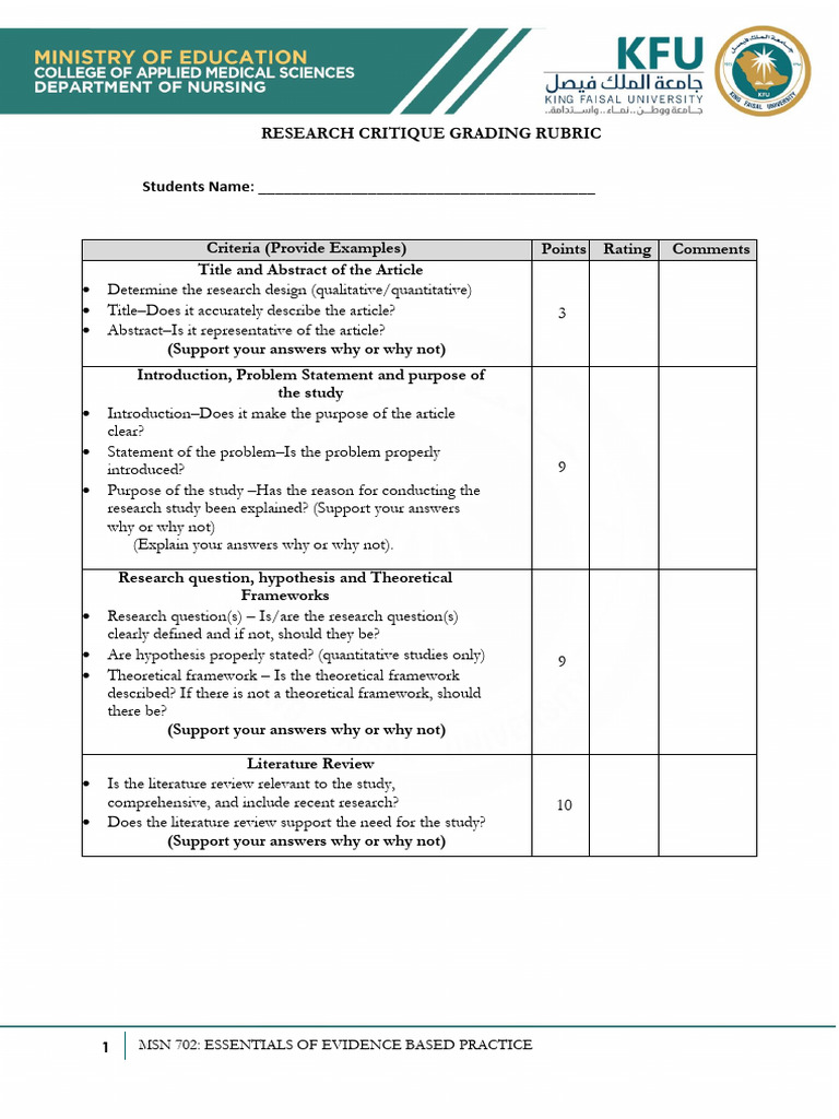 EBP-MSN Grading Rupric | PDF