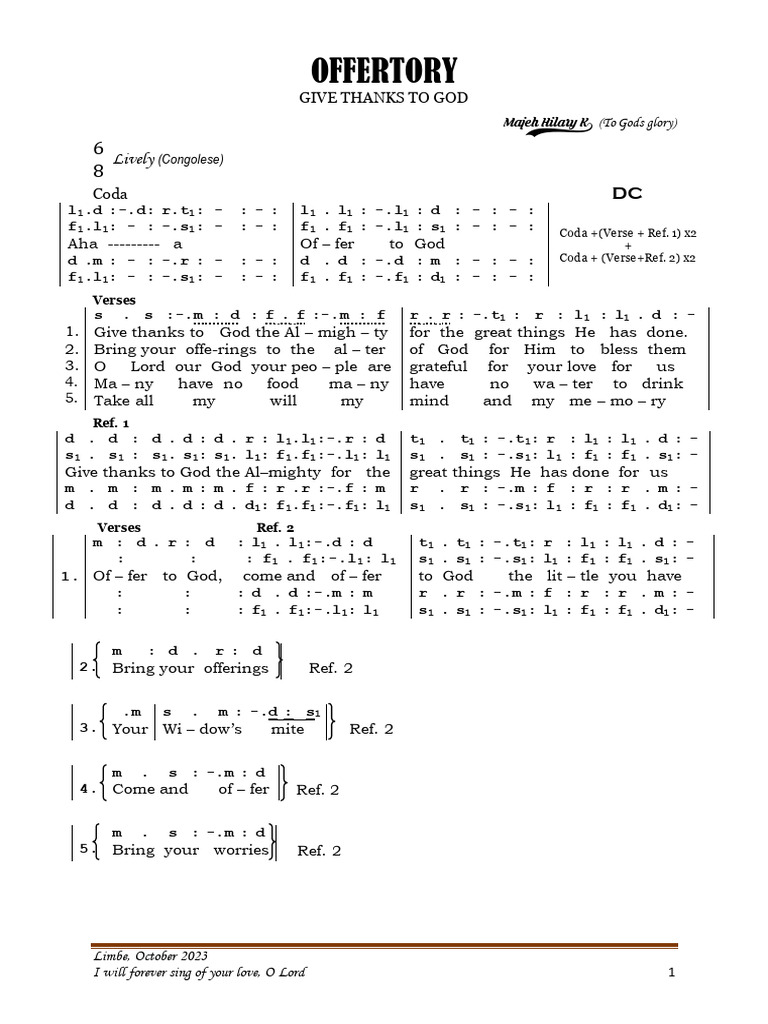 Offertory Song: Give Thanks to God | PDF | History