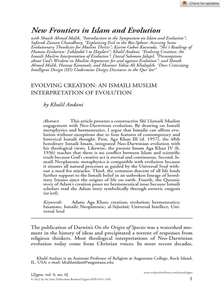 Evolving Creation An Ismaili Muslim Inte | PDF