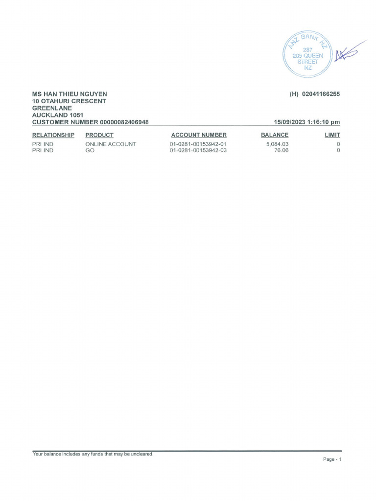Bank Statement ANZ | PDF