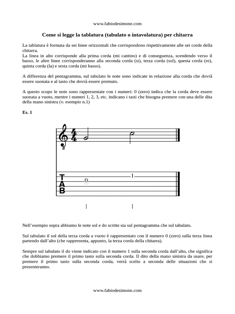 Come Si Legge La Tablatura (Tabulato o Intavolatura) Per Chitarra | PDF