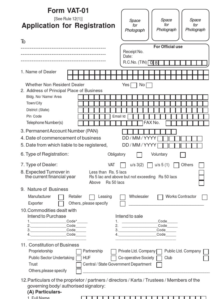 Value Added Tax(VAT) Form for Registration | Government Information ...