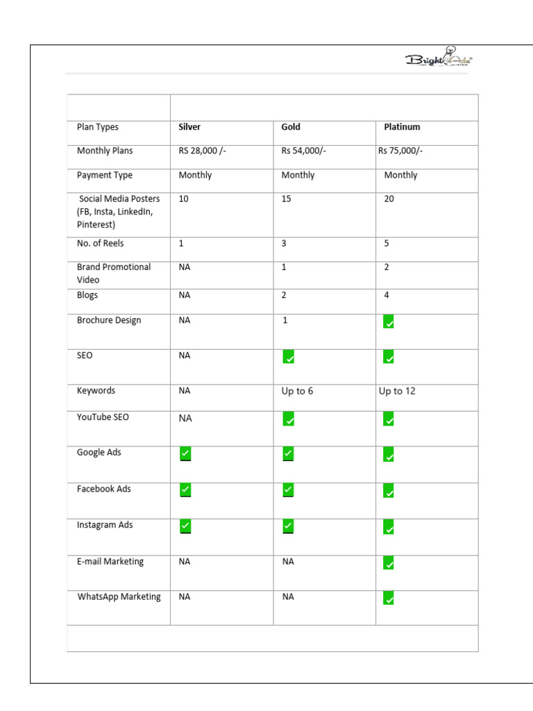 Digital Marketing Packages-BRIGHT ADS 2024 | PDF