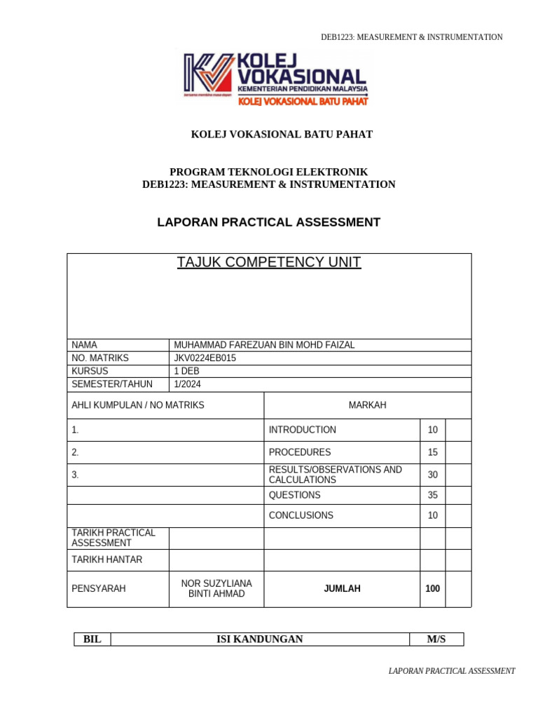 Format Laporan Deb 1113 | PDF