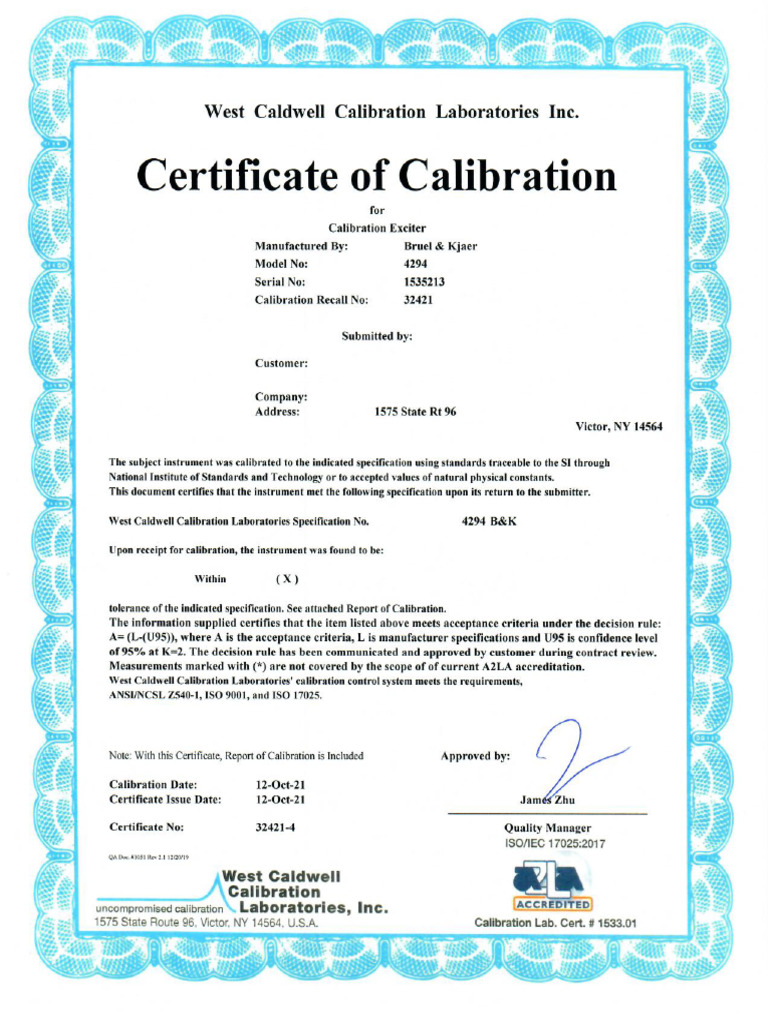 Calibration Certificate Sample | PDF