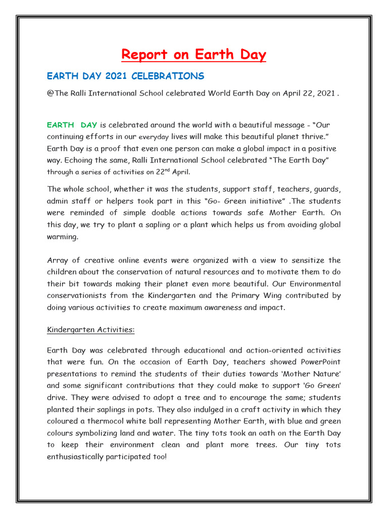 EARTH DAY-Combined Report | PDF EARTH DAY-Combined Report | PDF