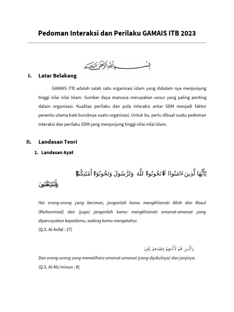 Pedoman Interaksi dan Perilaku GAMAIS ITB 2023 | PDF