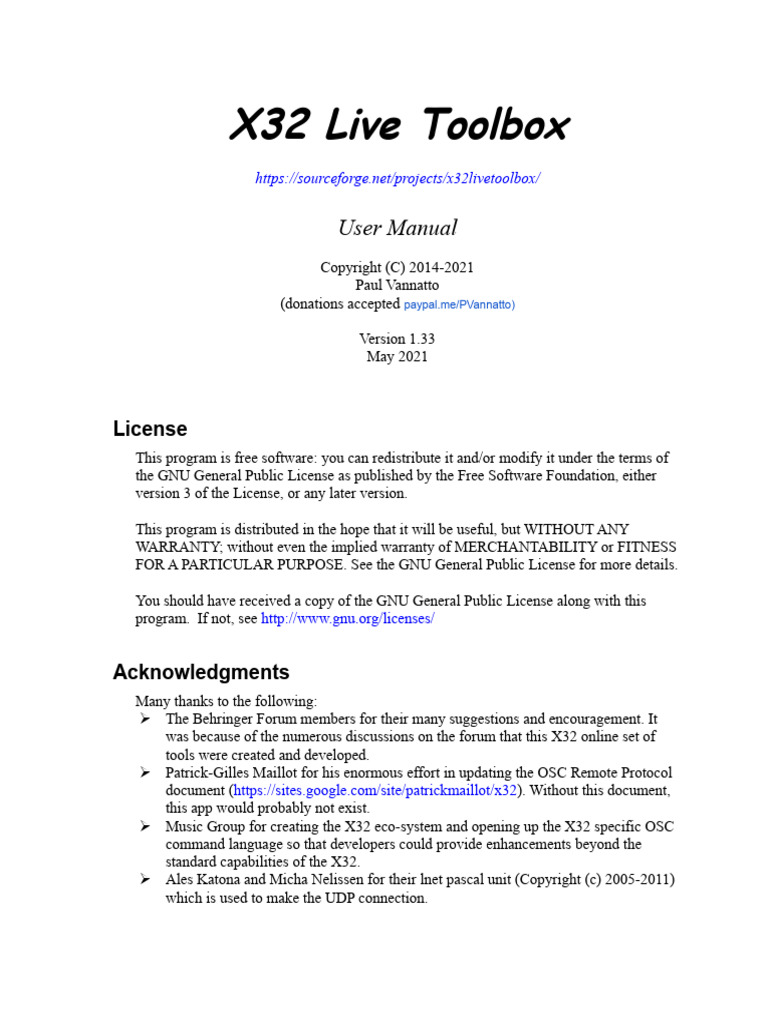 X32 Live Toolbox User Manual | PDF