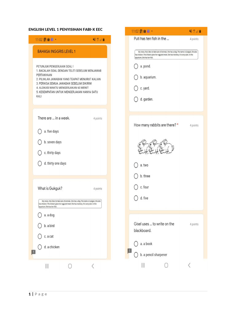 English Level 1 Penyisihan Fabi | PDF