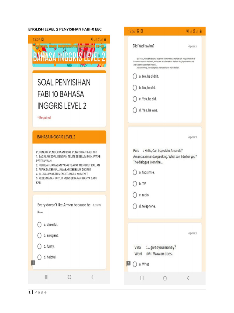 English Level 2 Penyisihan Fabi | PDF