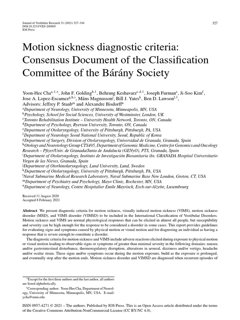 BS Motion-Sickness-Diagnostic-Criteria | PDF | Vertigo | Nausea