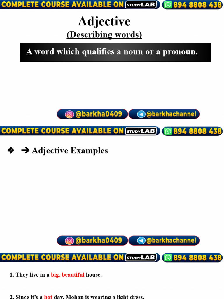 Adjective 1 | PDF | Adjective | Comma