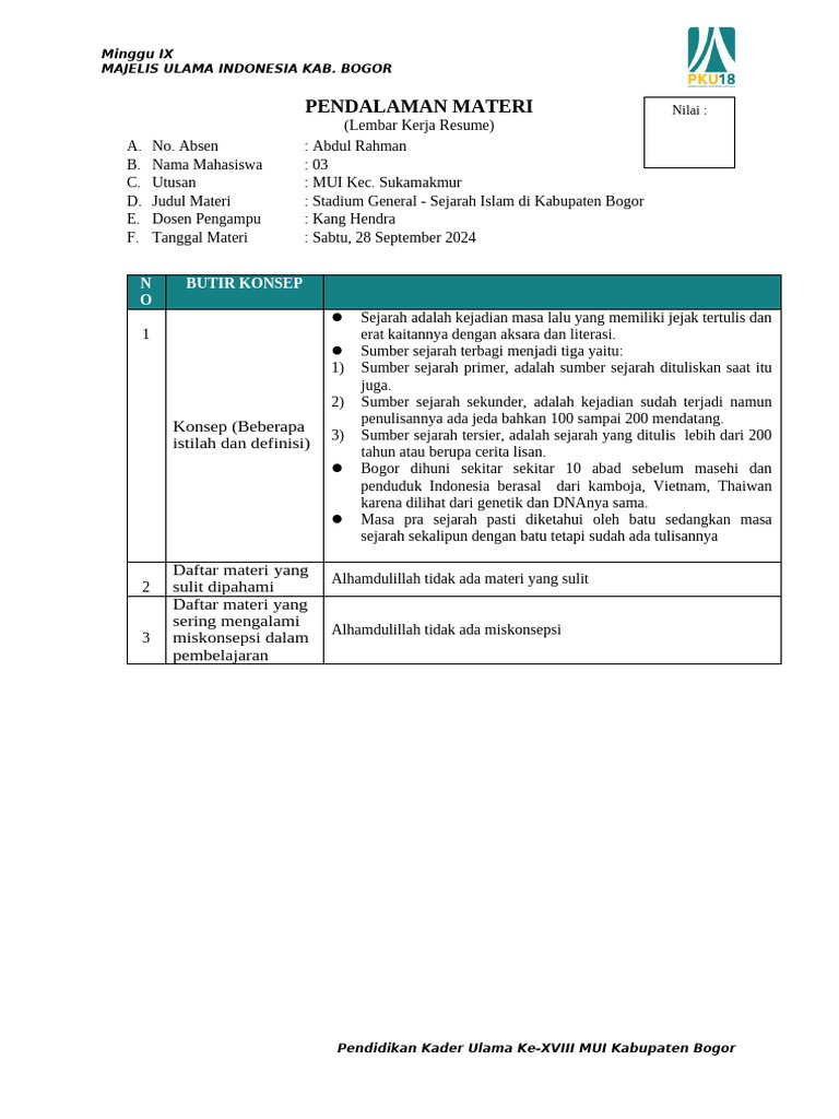Resume Buya Minggu Ke......... 9 | PDF