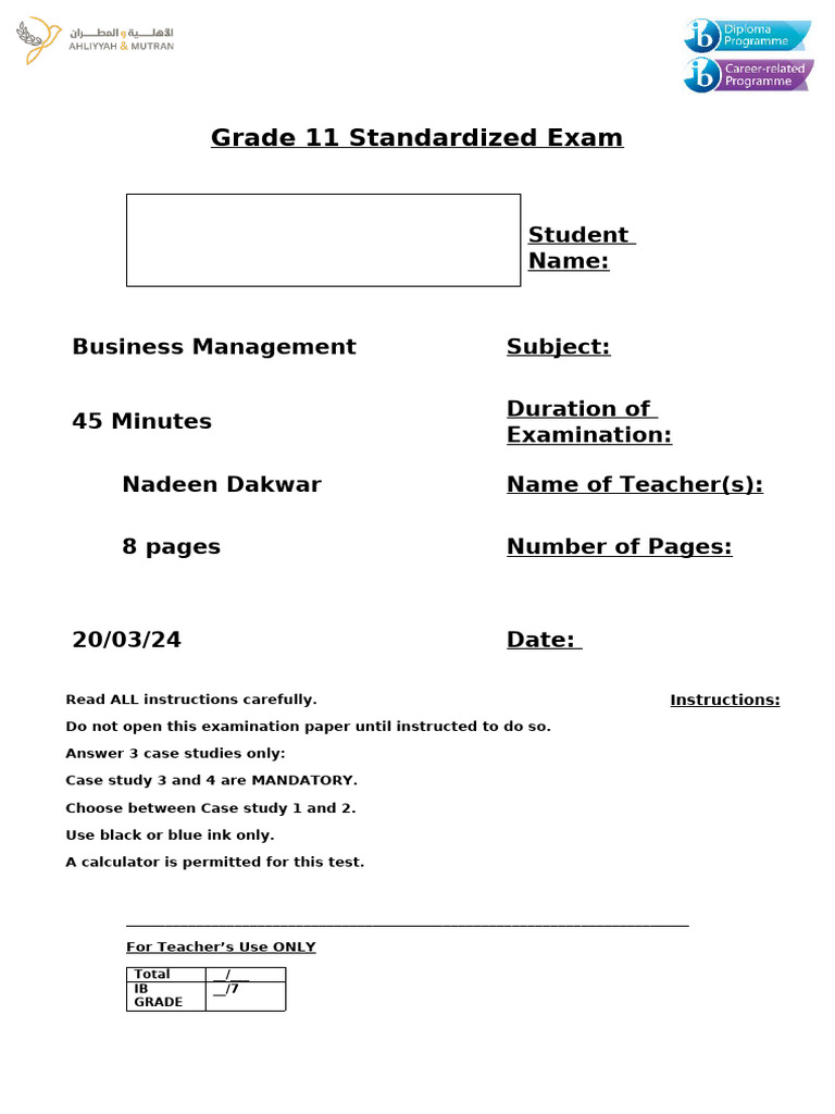 Standardized Quiz - Grade 11 | PDF
