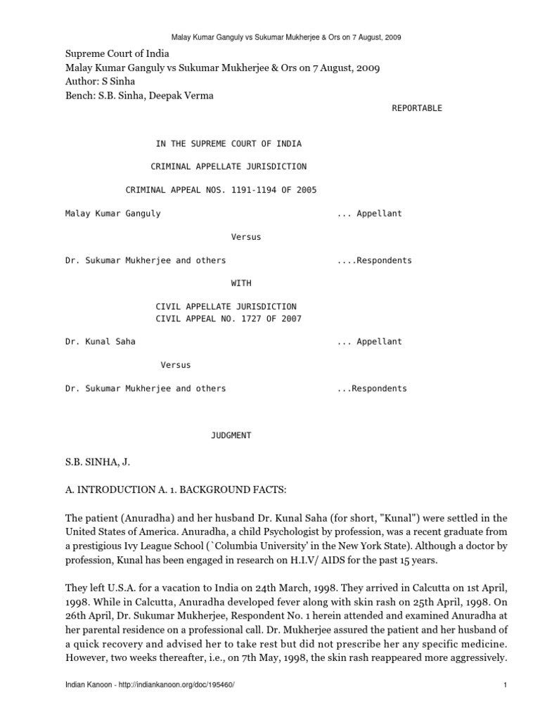 Malay Kumar Ganguly Vs Sukumar Mukherjee & Ors On 7 August, 2009 | PDF