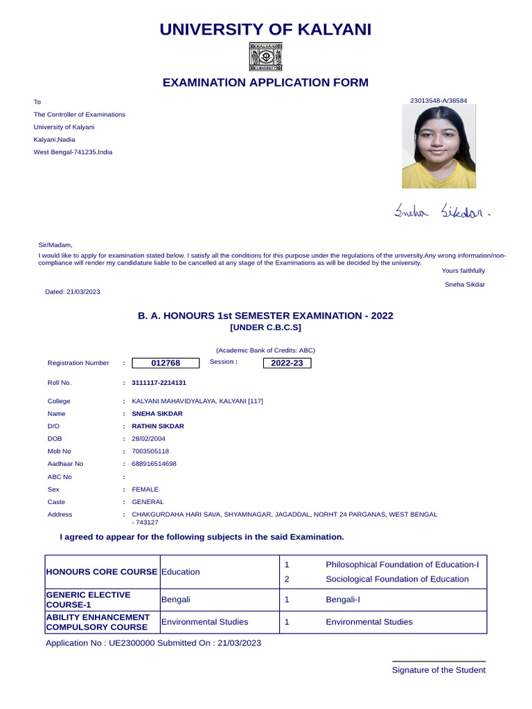 1st SEM EXAM. FORM FILL UP 2022 | PDF