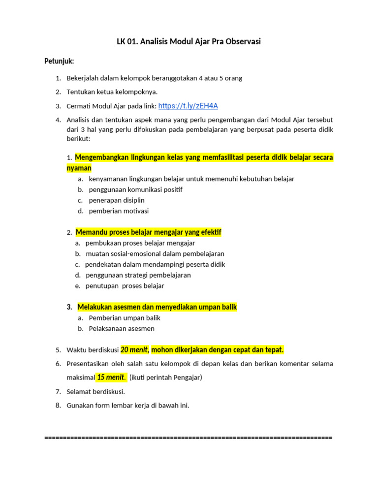 LK 01 - Analisis Modul Ajar Pra Observasi | PDF