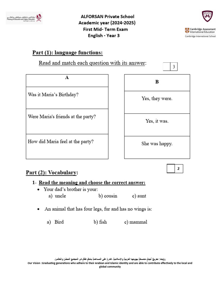 Y3 Mid Term Exam | PDF