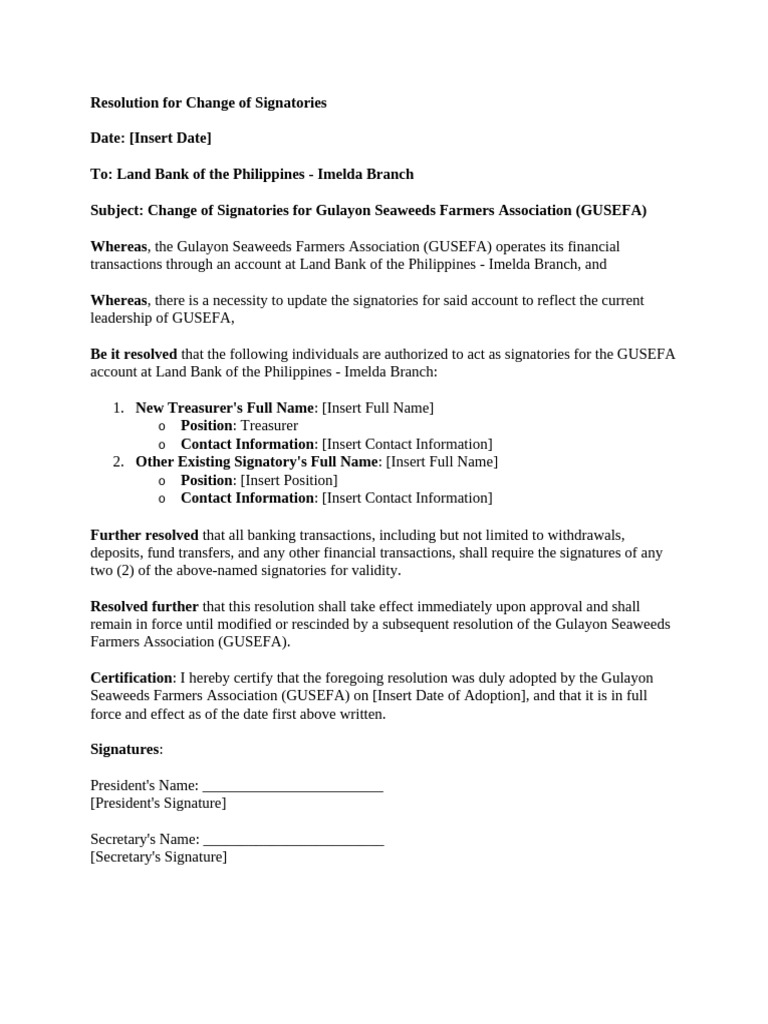 Resolution For Change of Signatories | PDF