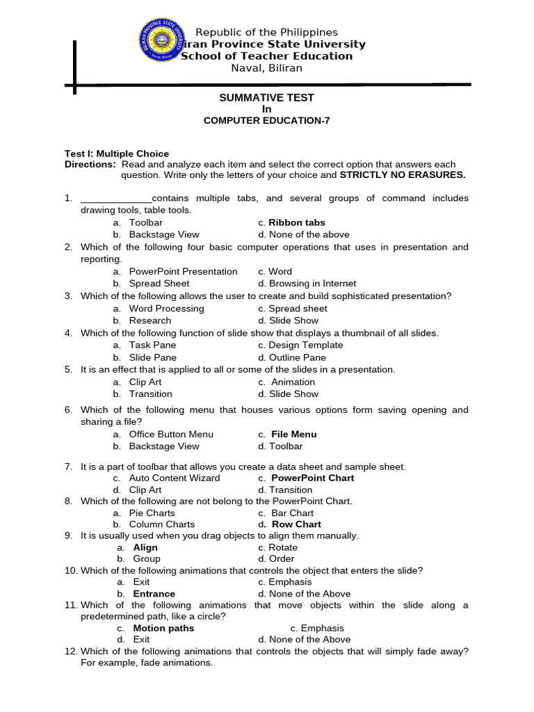 Summative Test For Grade 7 | PDF