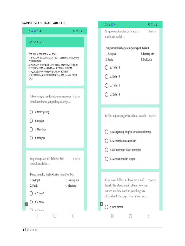 SAINS LEVEL 1 FINAL FABI X EEC | PDF