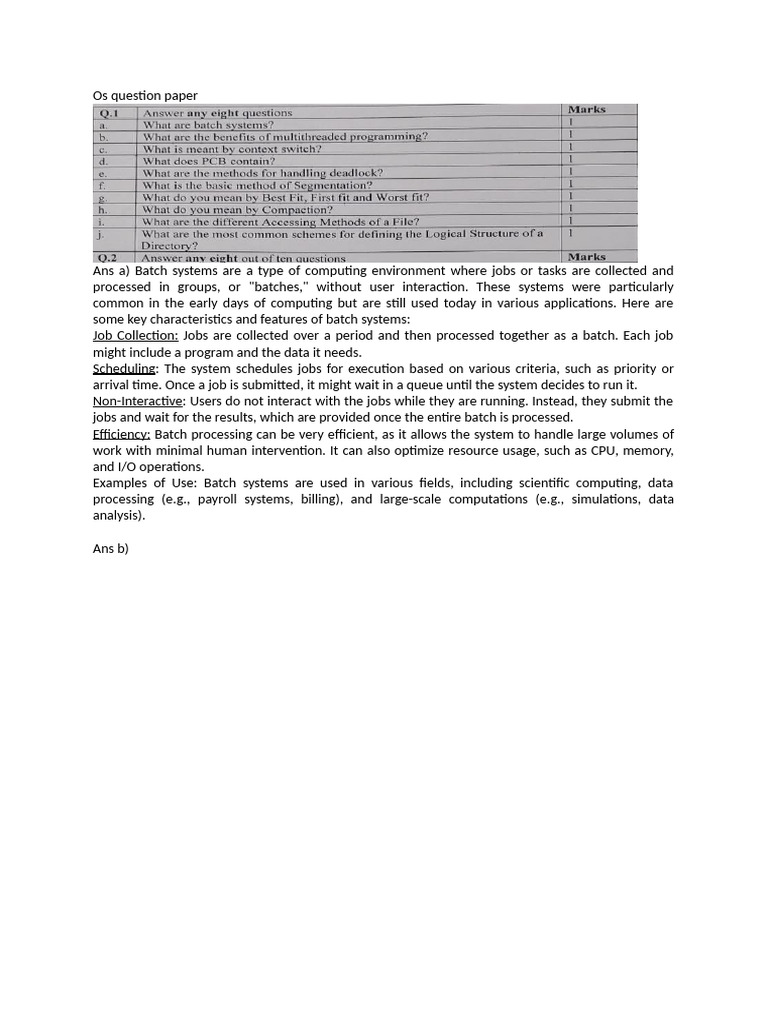 Os Question Paper | PDF