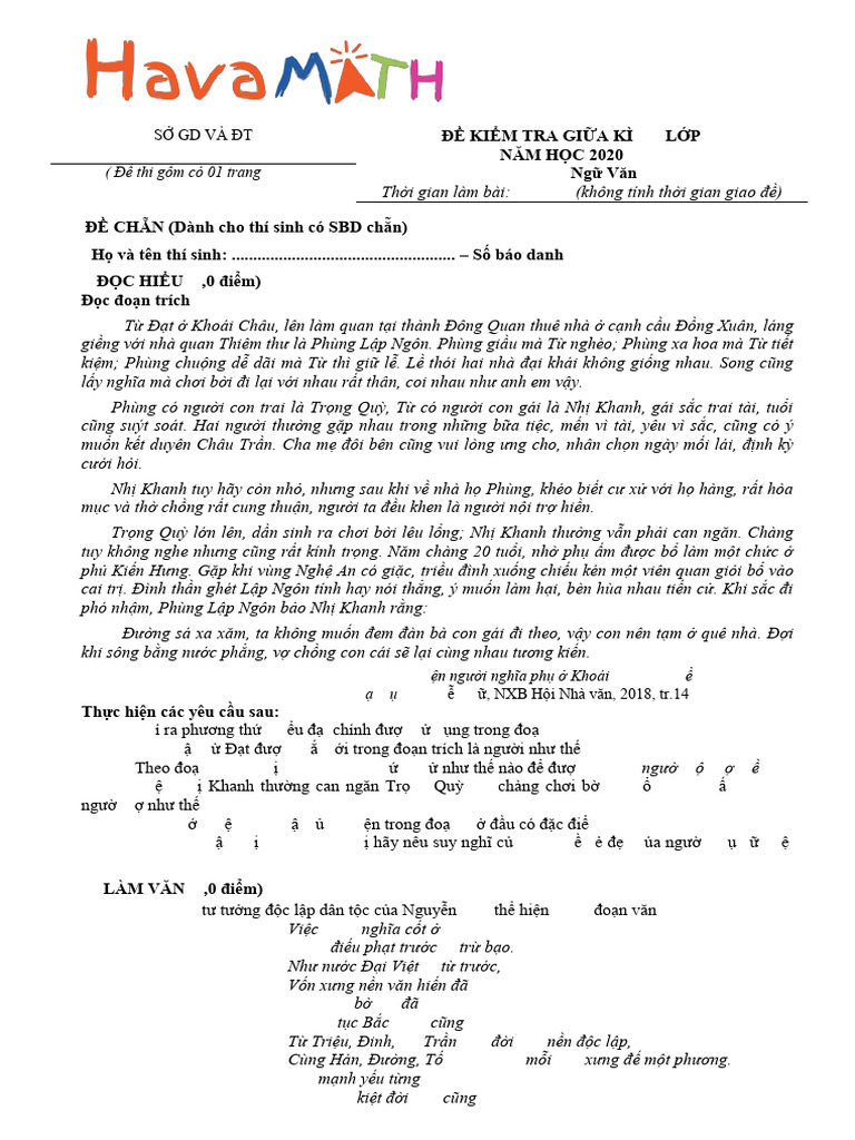 Bo de Thi Giua Hoc Ky 2 | PDF