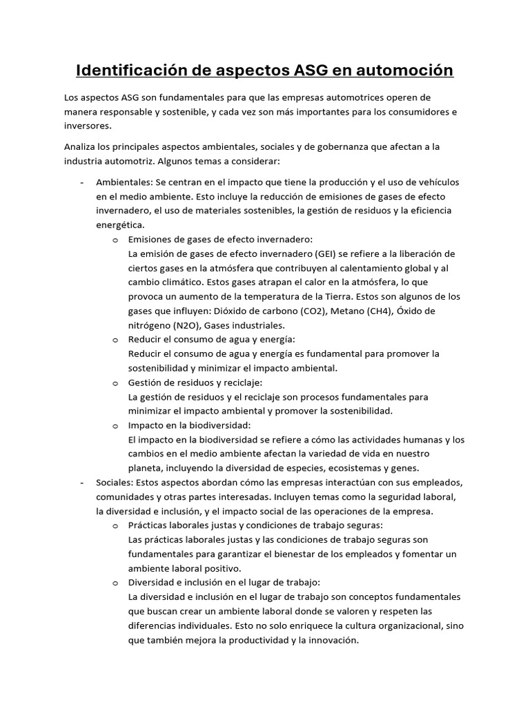 Identificación de Aspectos ASG en Automoción | PDF