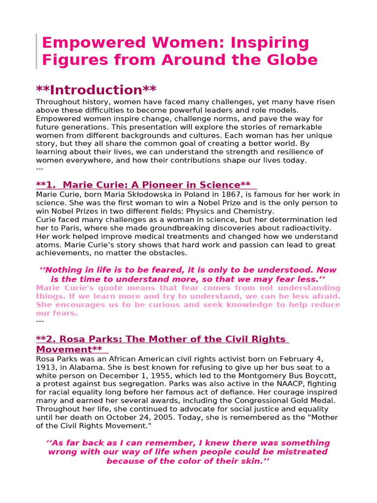 Empowered Women Inspiring Figures From Around The Globe | PDF