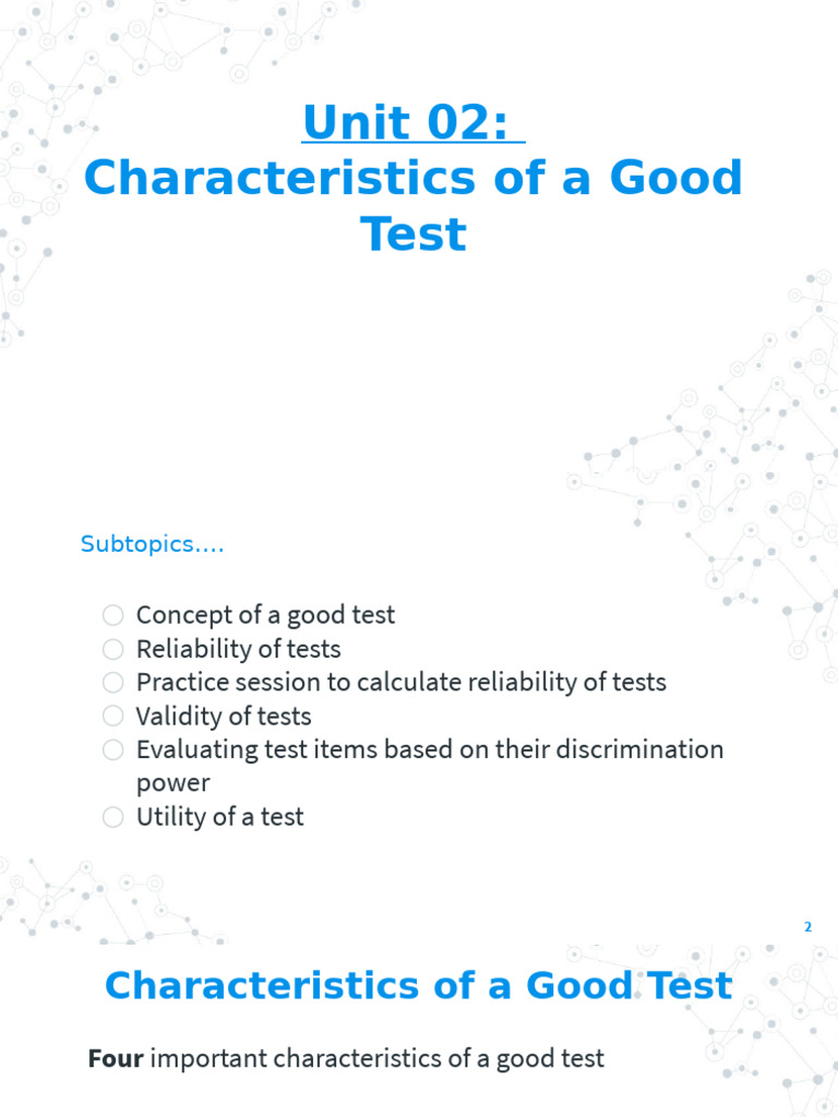 Unit 2 - Characteristics of A Good Test | PDF