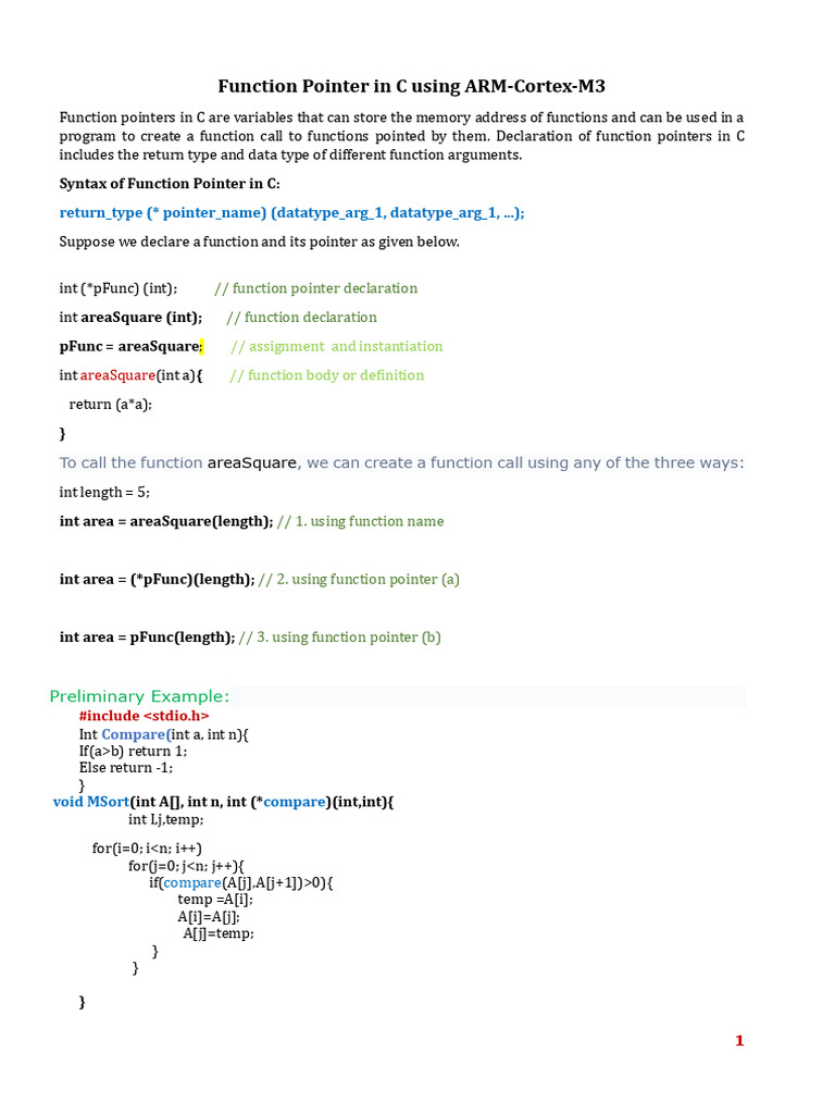Function Pointer In C Using Arm Pdf Pointer Computer Programming 