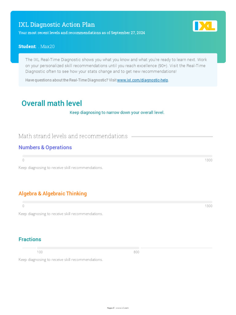 IXL Diagnostic Report - 2024 09 27 - Max20 . | PDF