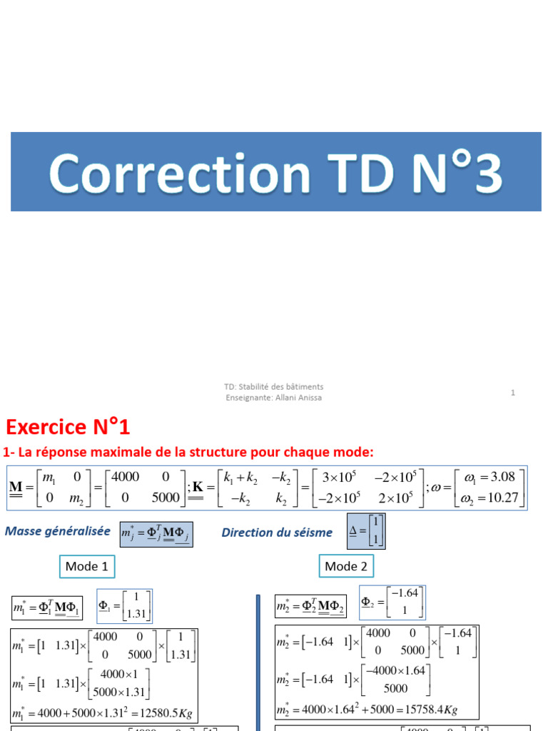 Correction TD N°3-Stabilité Des Batiments (Exercice N°1) - 4GC | PDF