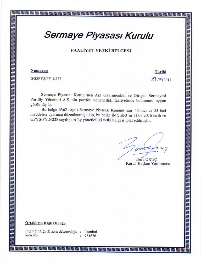 Faaliyet Yetki Belgesi | PDF